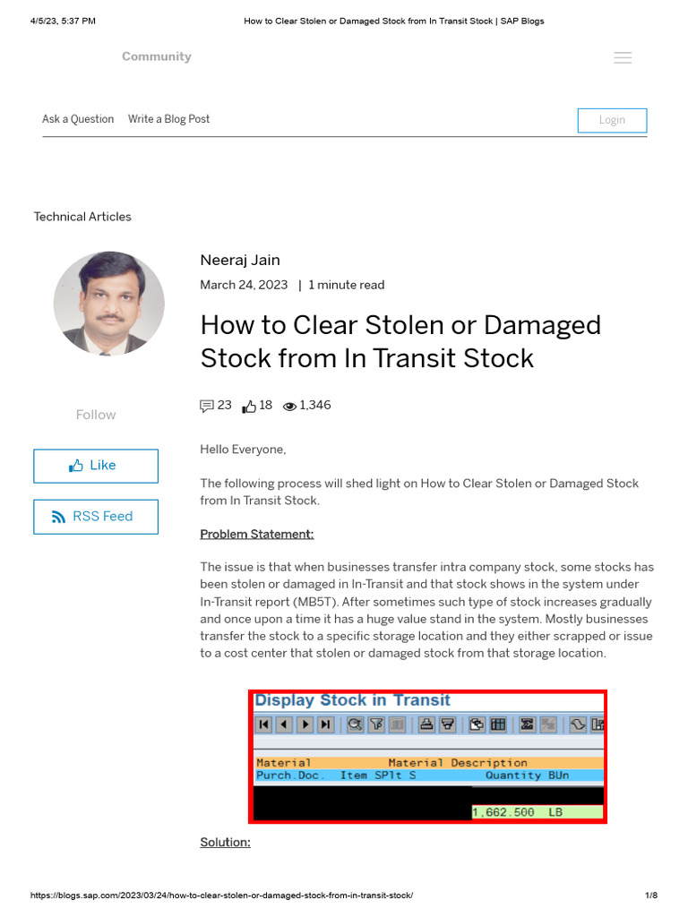 Clearing Damaged Stock in Transit in SAP | PDF | Business