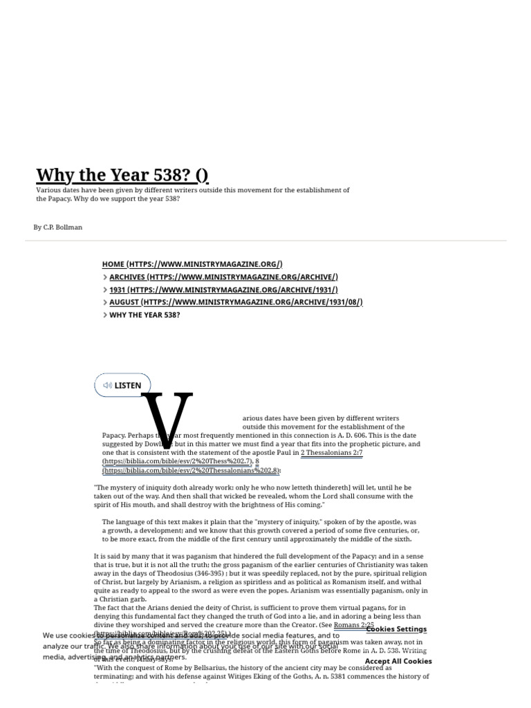 Ministry Magazine _ Why the Year 538_ | PDF | Pope | Justinian I