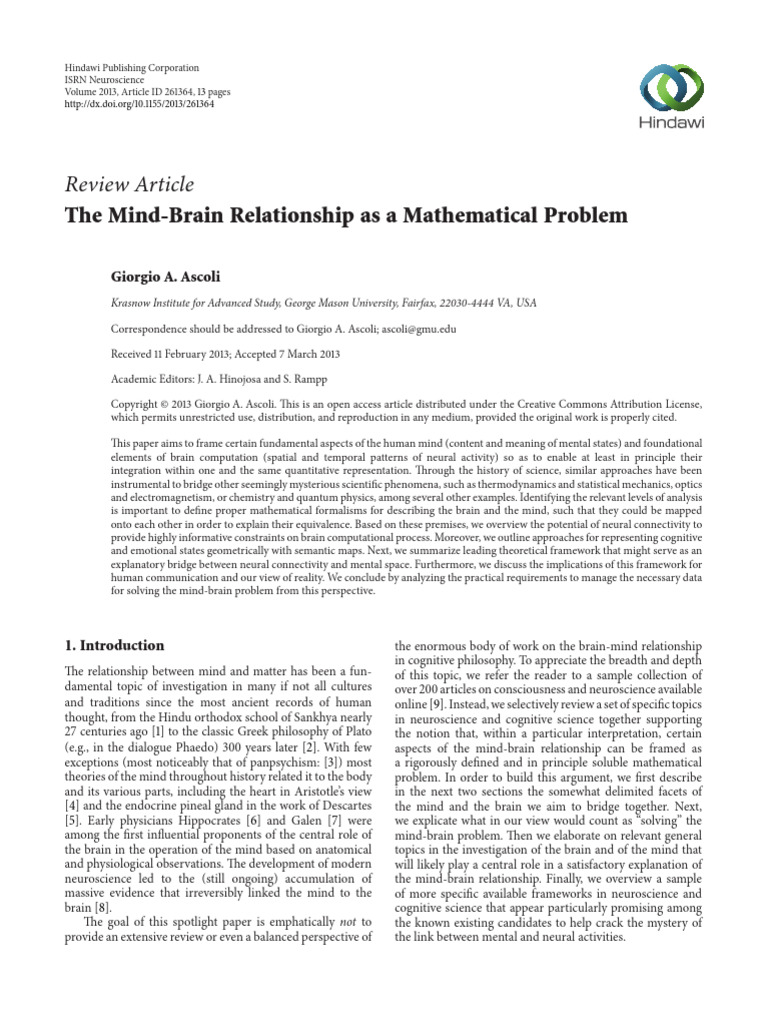 The Mind-Brain Relationship | PDF | Mind | Consciousness