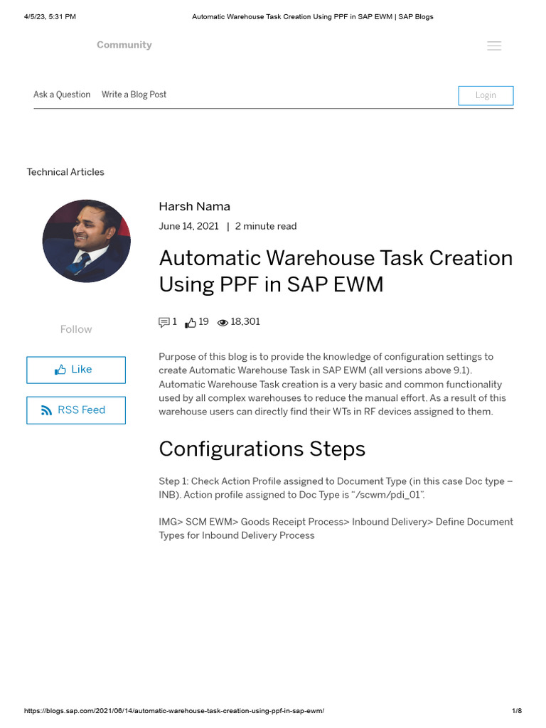 Automatic Warehouse Task Creation Using PPF in SAP EWM - SAP Blogs ...