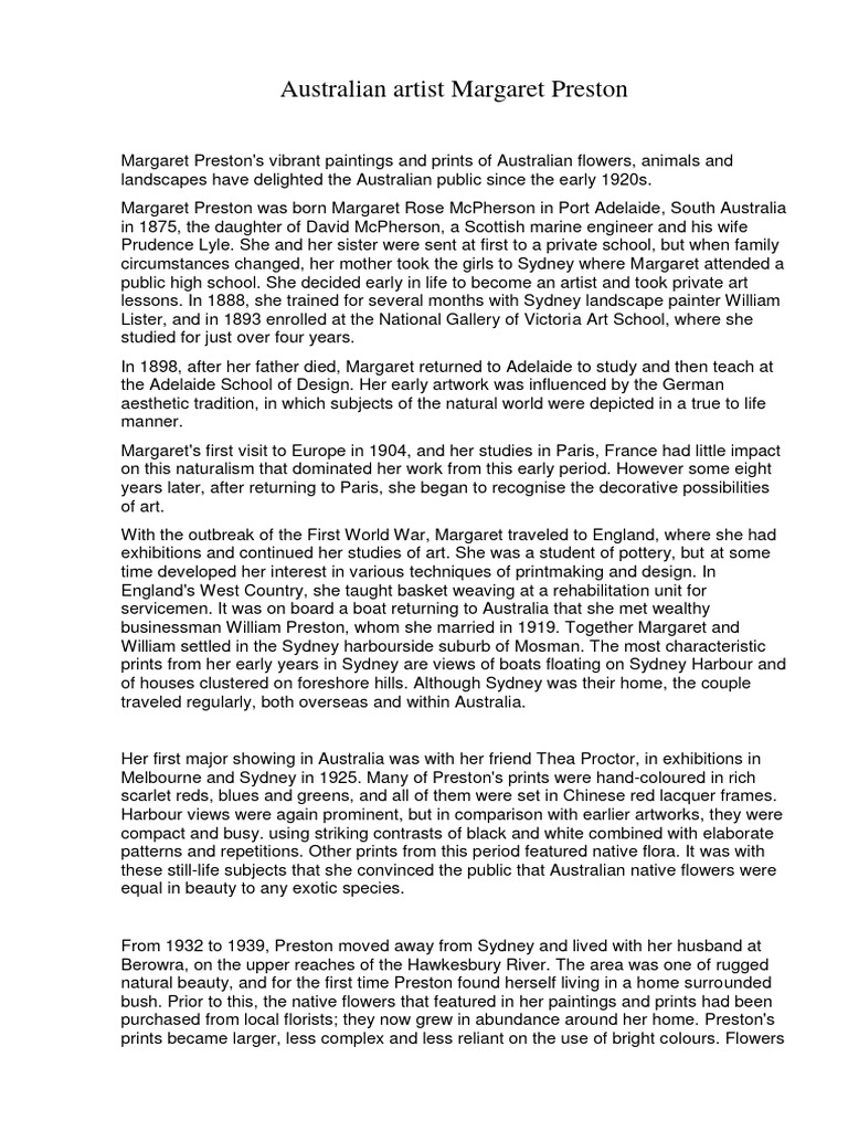 Australian Artist Margaret Preston | PDF | The Arts