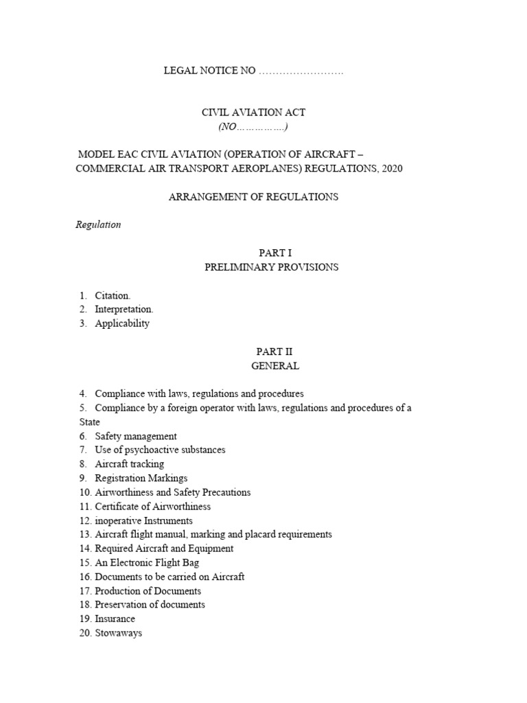 Model EAC Civl Aviation Operation of Aircraft Commercial Air Transport ...