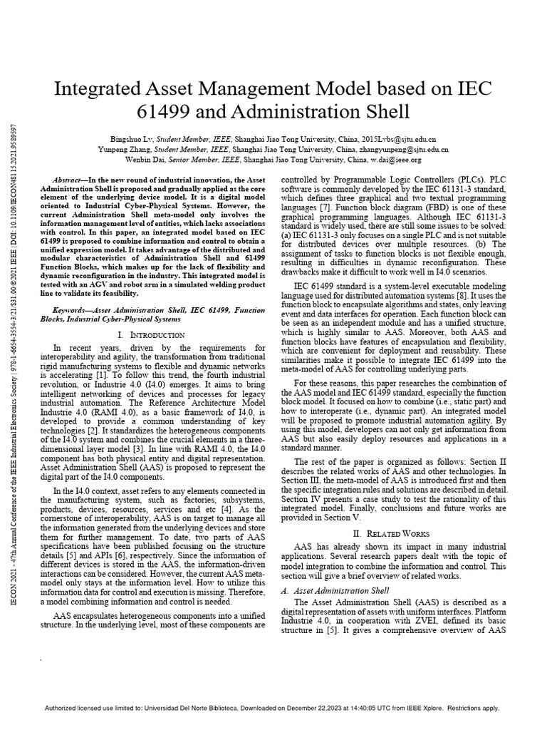Integrated Asset Management Model Based On IEC 61499 and Administration Shell | PDF ...