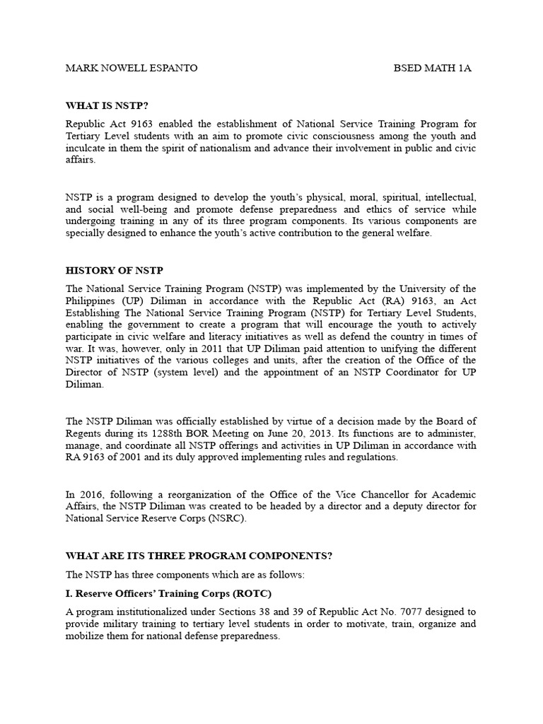 3 Program Components of NSTP | PDF | Travel
