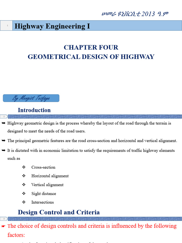 Highway Engineering I: Chapter Four Geometrical Design of Highway | PDF ...