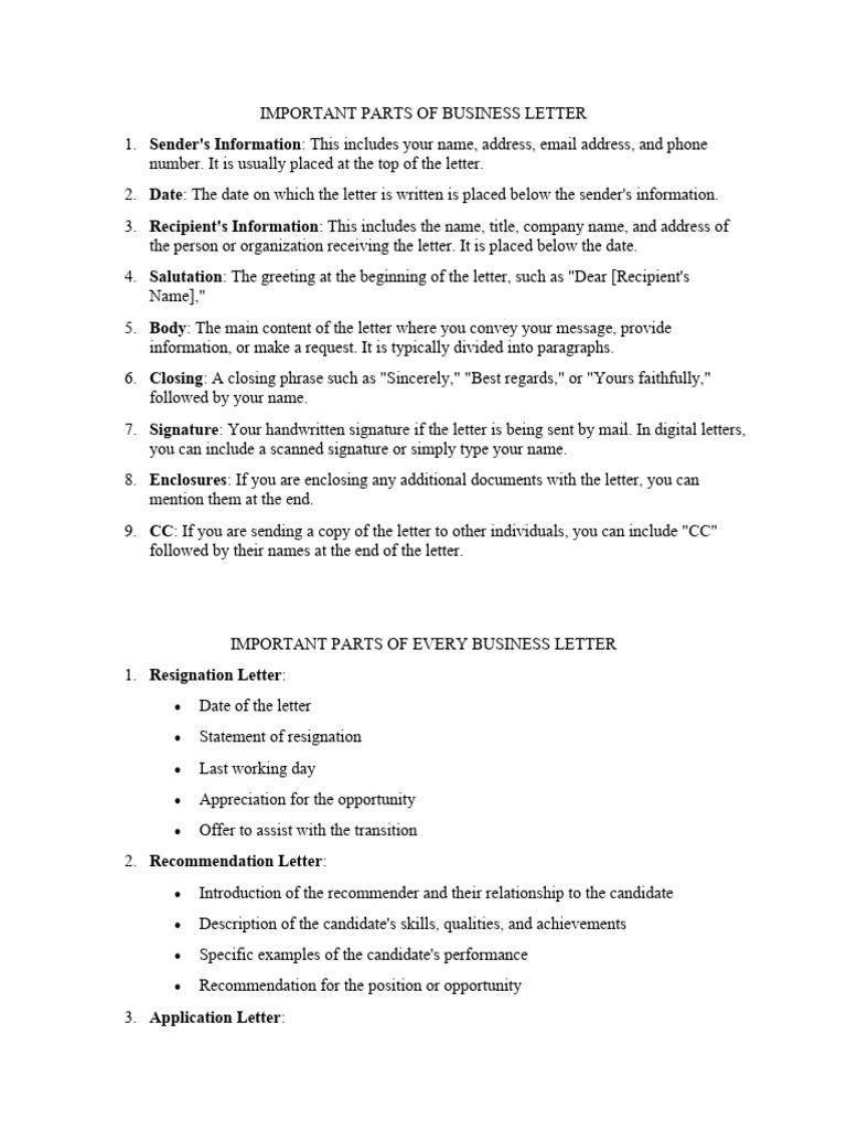 Important Parts of Business Letter | PDF | Information | Mail