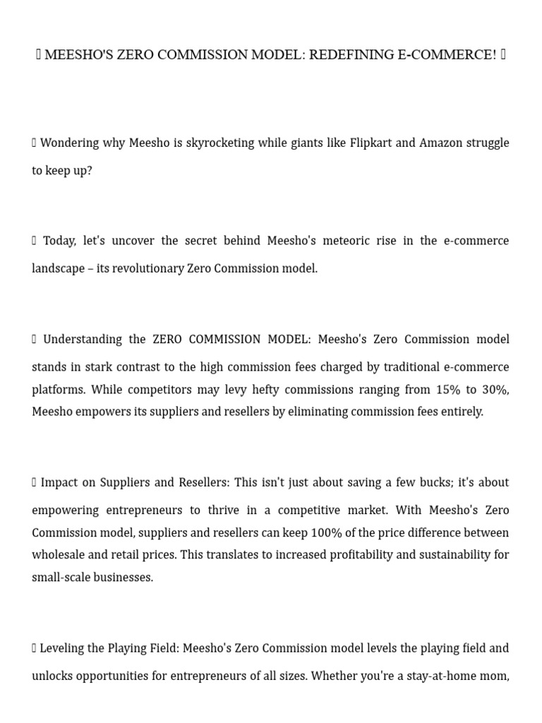 Meesho - Zero Commission Model | PDF | Business | Finance & Money ...