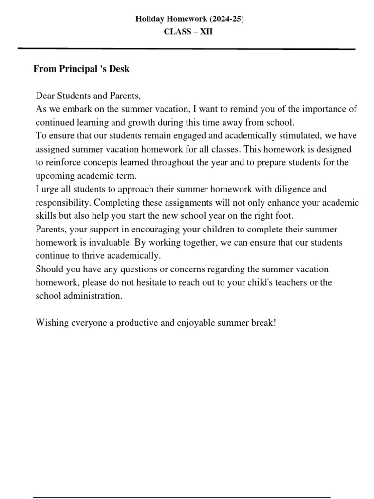 Class 12 Science Summer Vacation Assignments 2024-25 | PDF | Electric ...