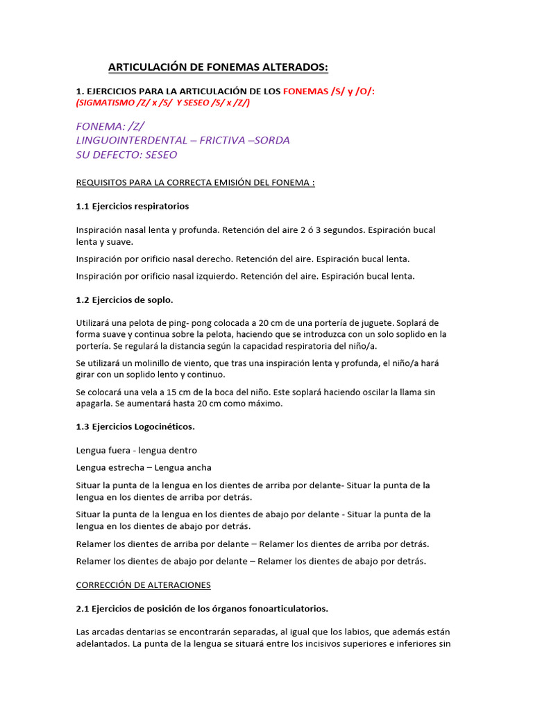 ARTICULACIÓN DE FONEMAS ALTERADOS - Z | PDF | Fonética | Voz humana