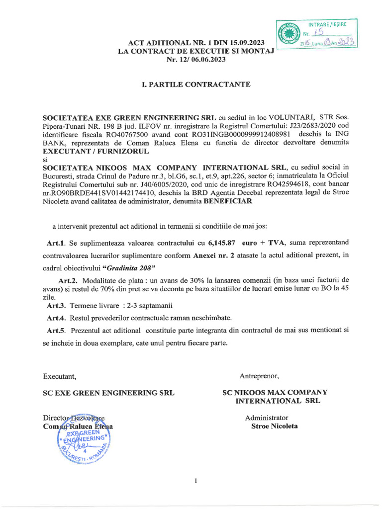 Act Aditional NR 1 Din Data 15.09.2023 | PDF