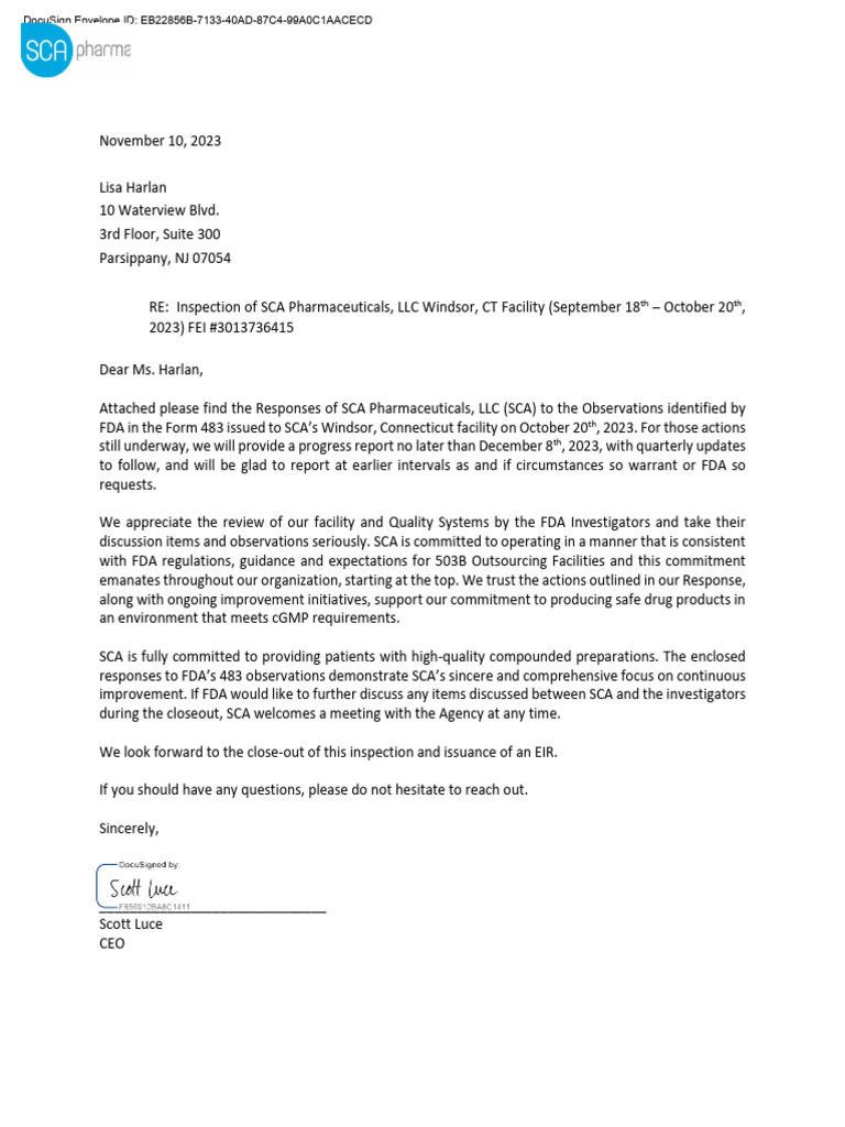 483 Response of SCA | PDF | Disinfectant