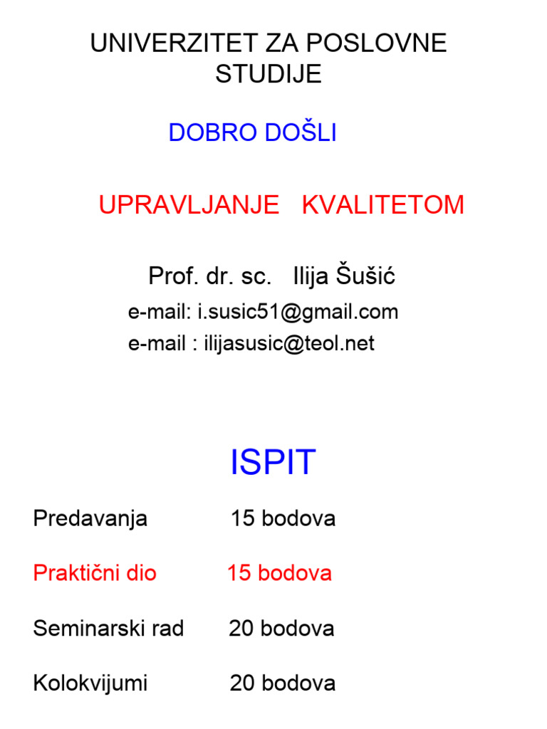 Predavanja 1 - Upravljanje Kvalitetom | PDF