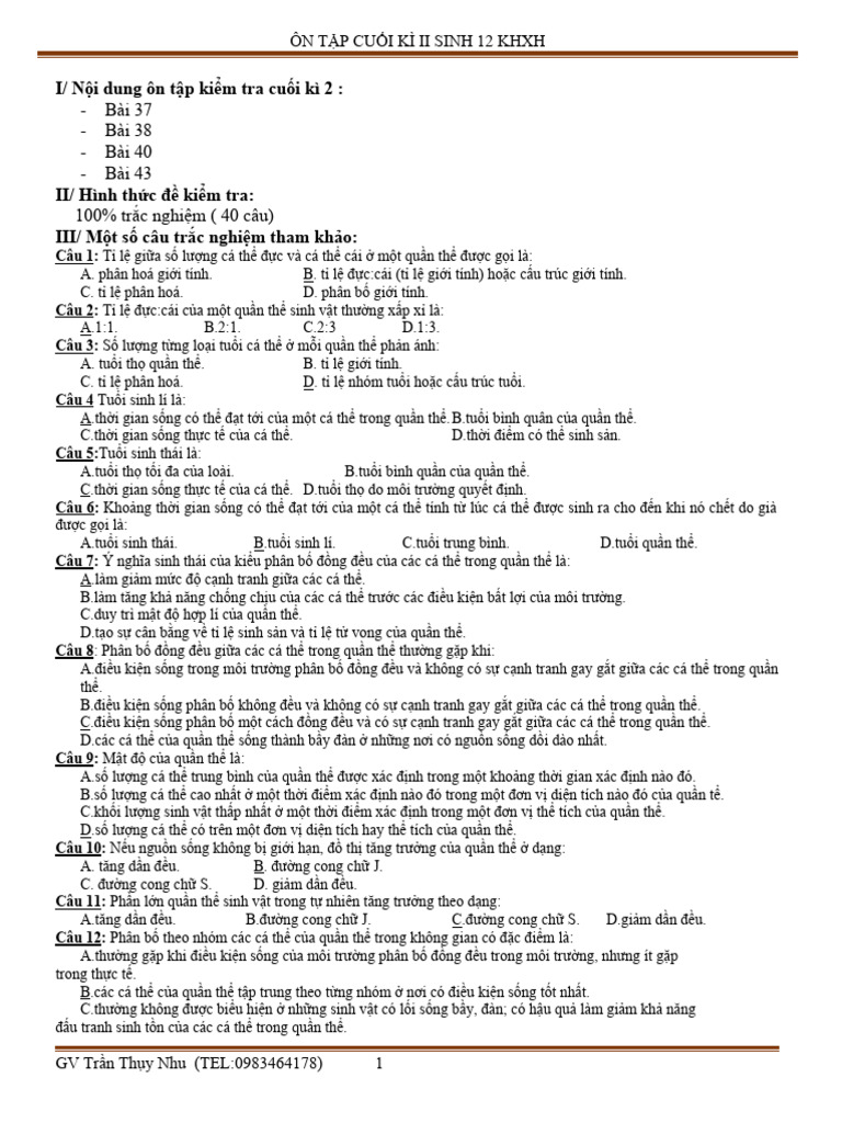 ÔN TẬP CUỐI KÌ II 12KHXH | PDF