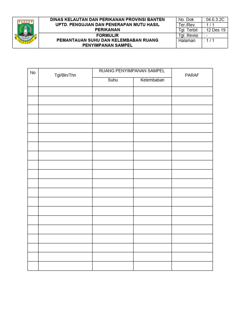 Form. 04.6.3.2C Pengecekan Kelembaban Ruang Penyimpanan Sampel | PDF ...