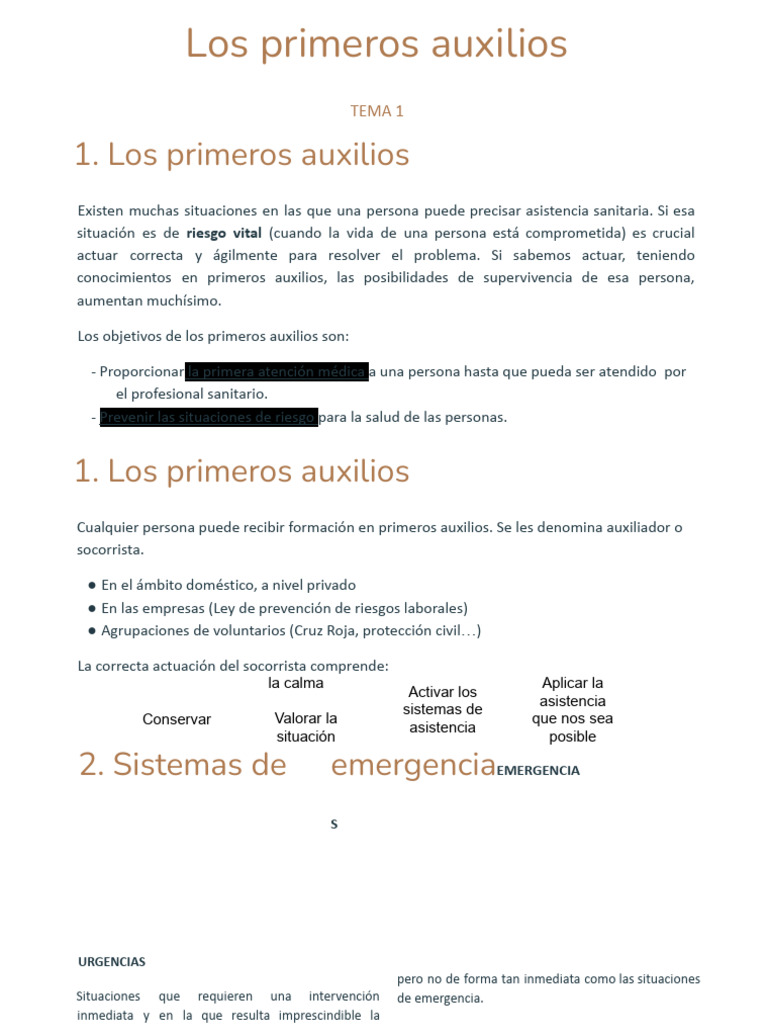 T1. Los Primeros Auxilios | PDF | Primeros auxilios | Hospital