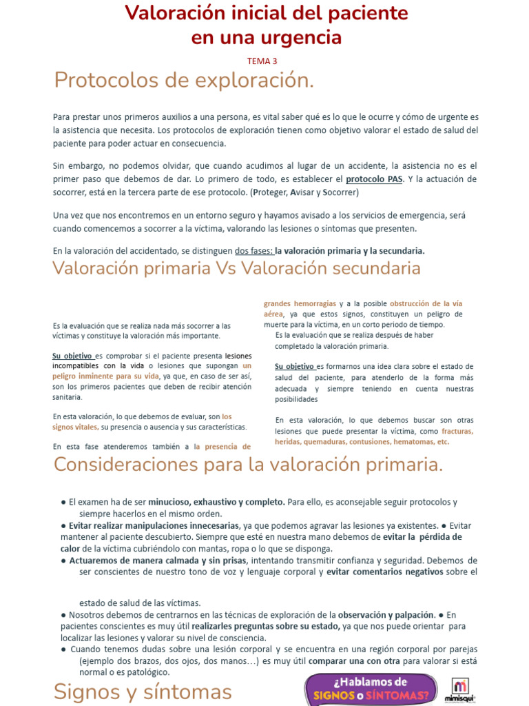T3 Valoración Inicial Del Paciente en Una Urgencia | PDF | Legumbres | Primeros auxilios