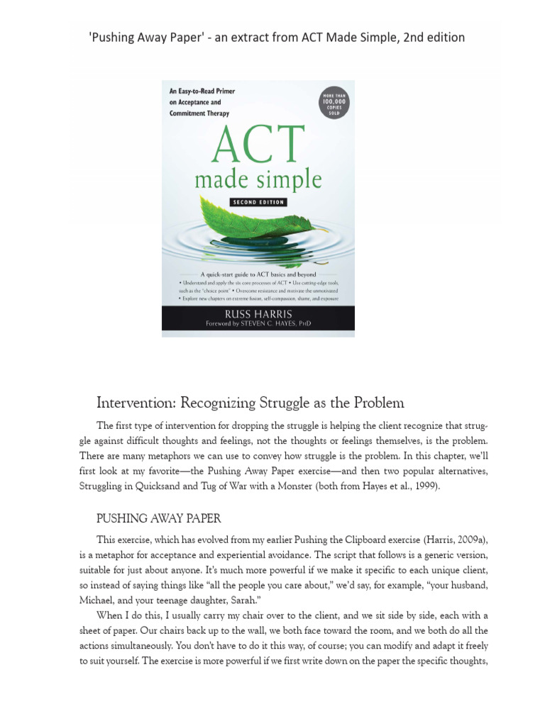 Pushing Away Paper Exercise in ACT | PDF | Thought | Psychology