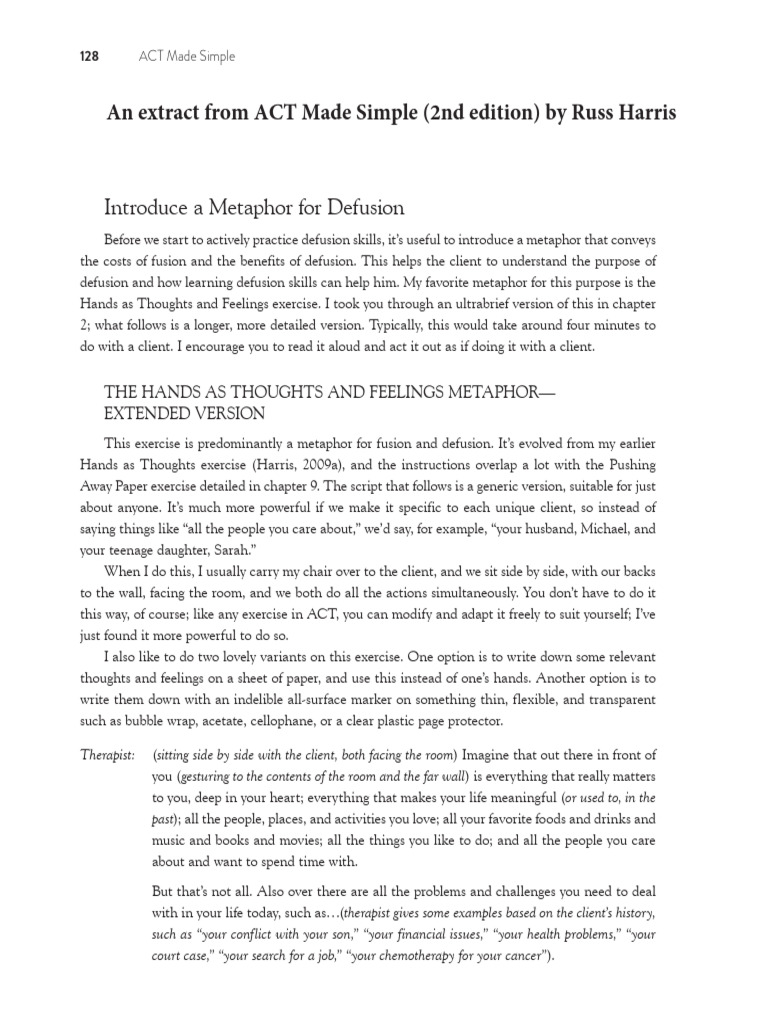 Hands As Thoughts and Feelings Exercise - From ACT MAde Simple Second ...