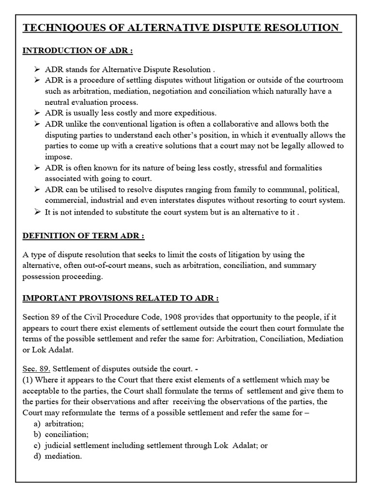 ADR: Efficient Dispute Resolution | PDF | Alternative Dispute Resolution | Mediation