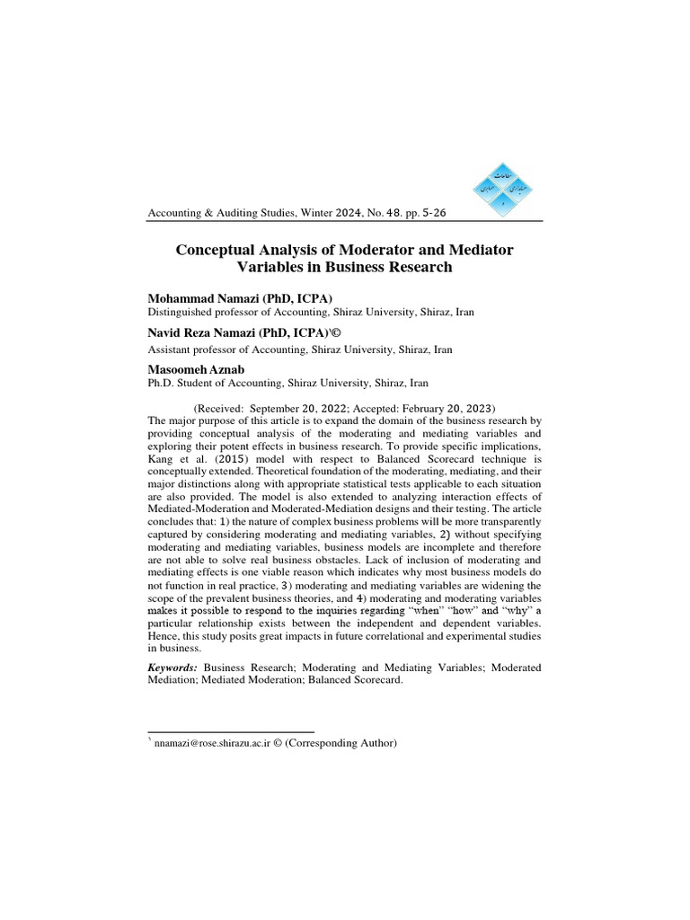 Conceptual Analysis of Moderator and Med-١ | PDF