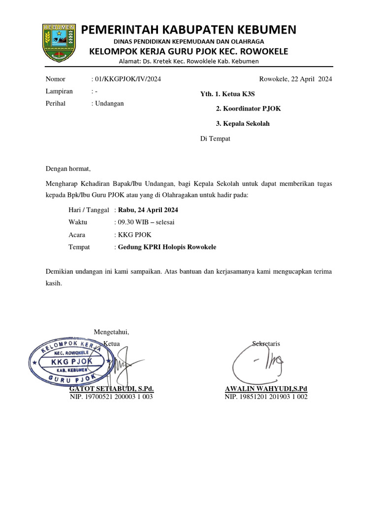 Undangan KKG Pjok | PDF