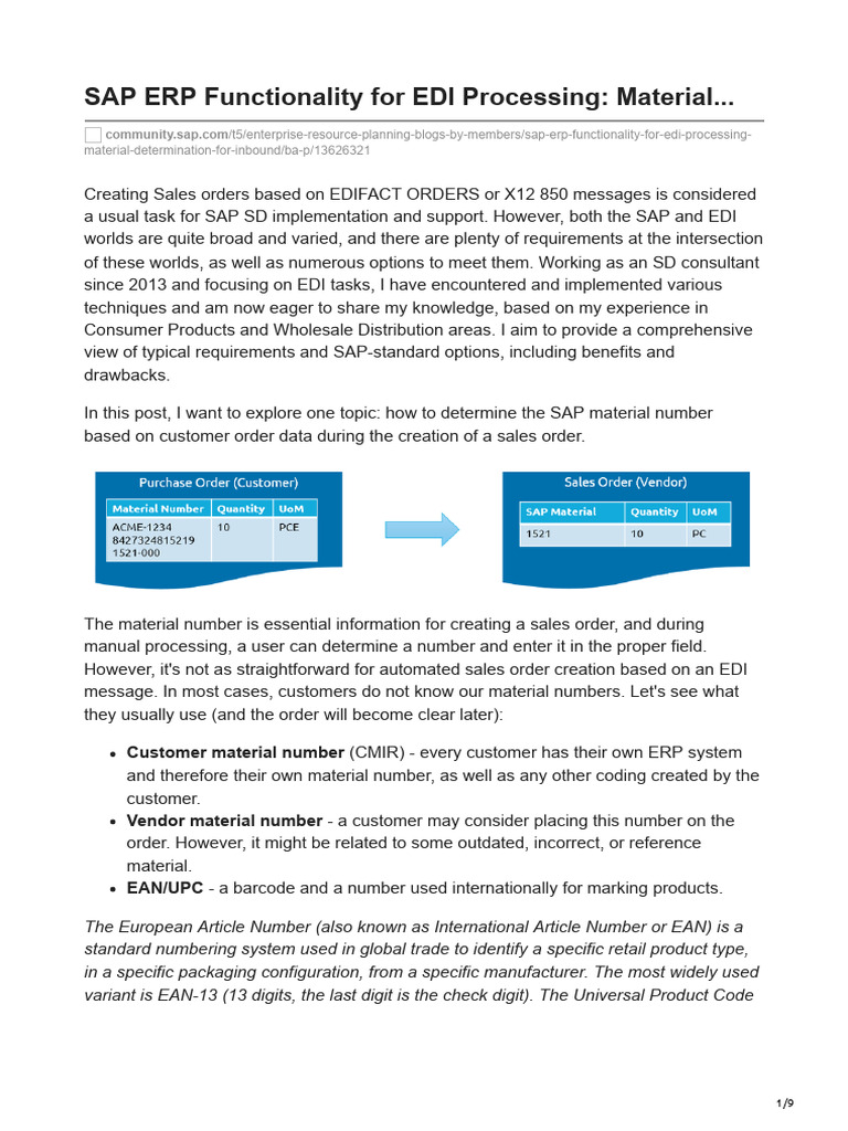 SAP ERP Functionality For EDI Processing Material | PDF | Universal Product Code | Electronic ...