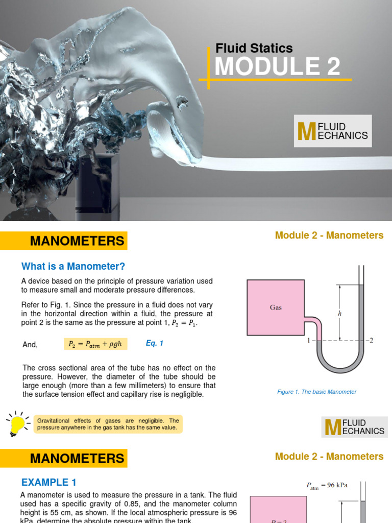 Module 2 Fluid Statics - Manometers | PDF | Pressure | Pressure Measurement