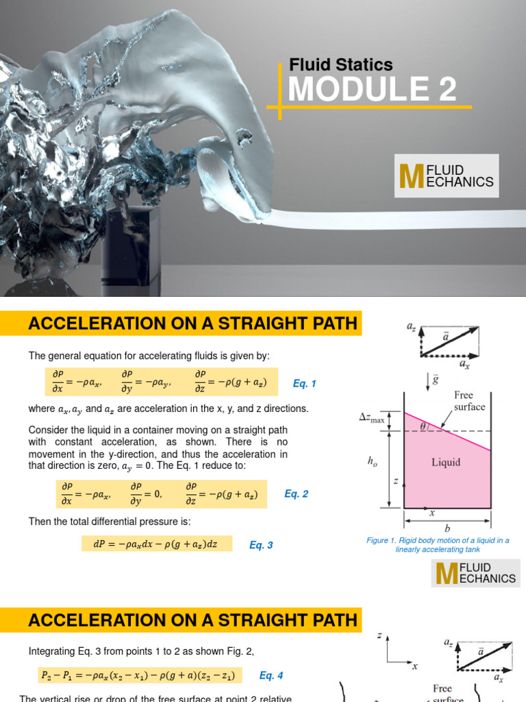 Module 2 Fluid Statics - Acceleration On A Straight Path | PDF | Pressure | Acceleration