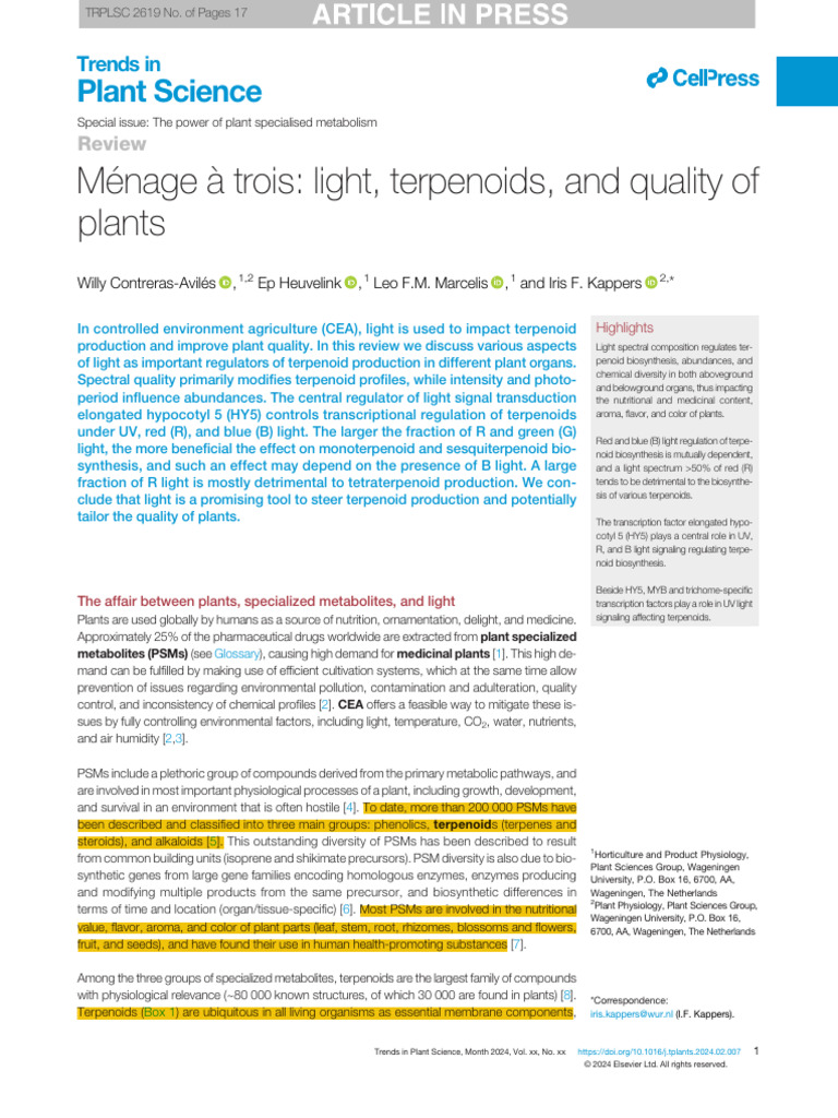 Menage A Trois Light, Terpenoids, and Quality of Plants | PDF ...
