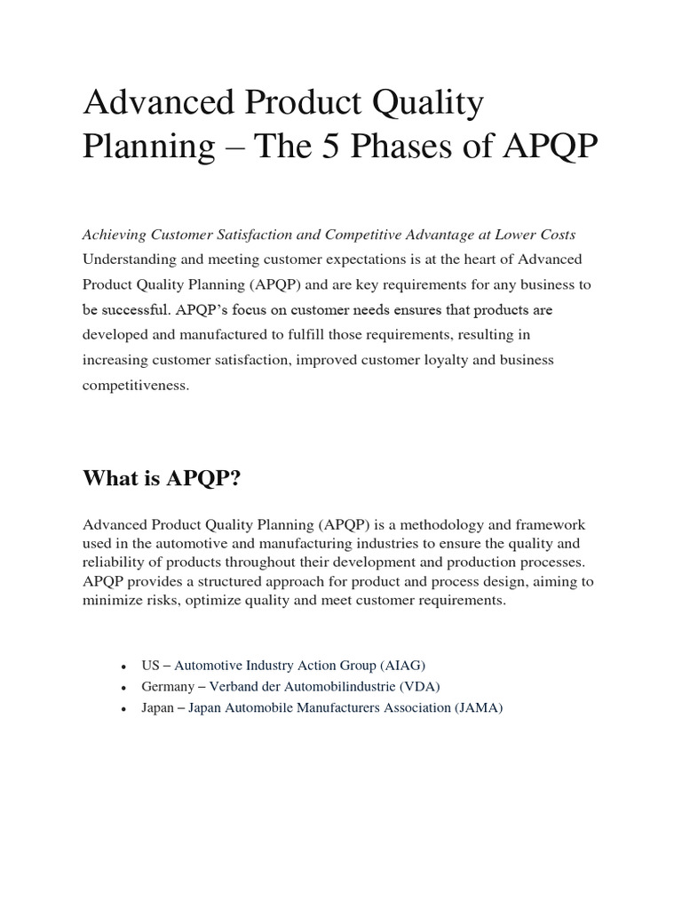 Advanced Product Quality Planning | Download Free PDF | Reliability ...