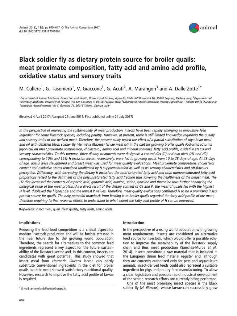 Black Soldier Fly as Dietary Protein Source for Broiler Quails- Meat ...