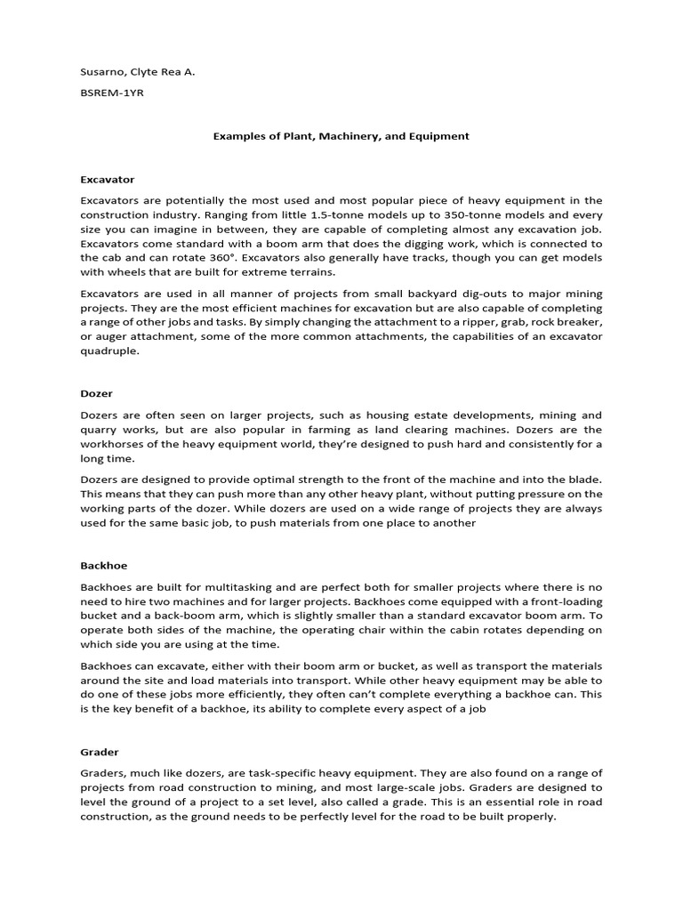 Examples of Plant and Machinery | PDF | Crane (Machine) | Loader ...