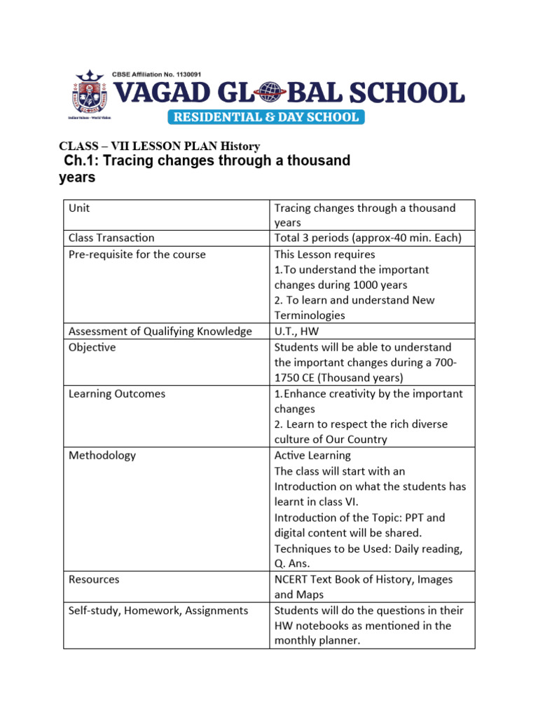 Lesson Plan CH 1 His ch.1 | PDF | Lesson Plan | Learning