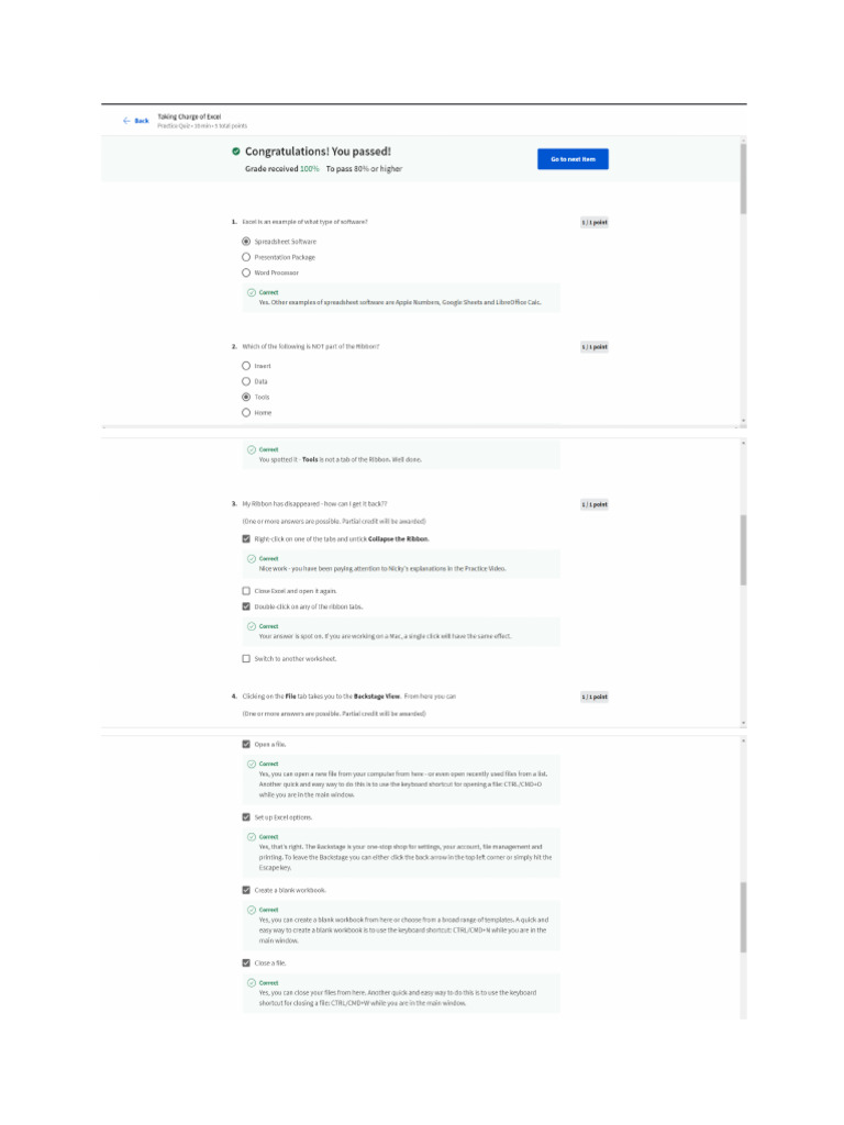 Course 1 Week 1 Practice Quiz 2 Taking Charge of Excel | PDF