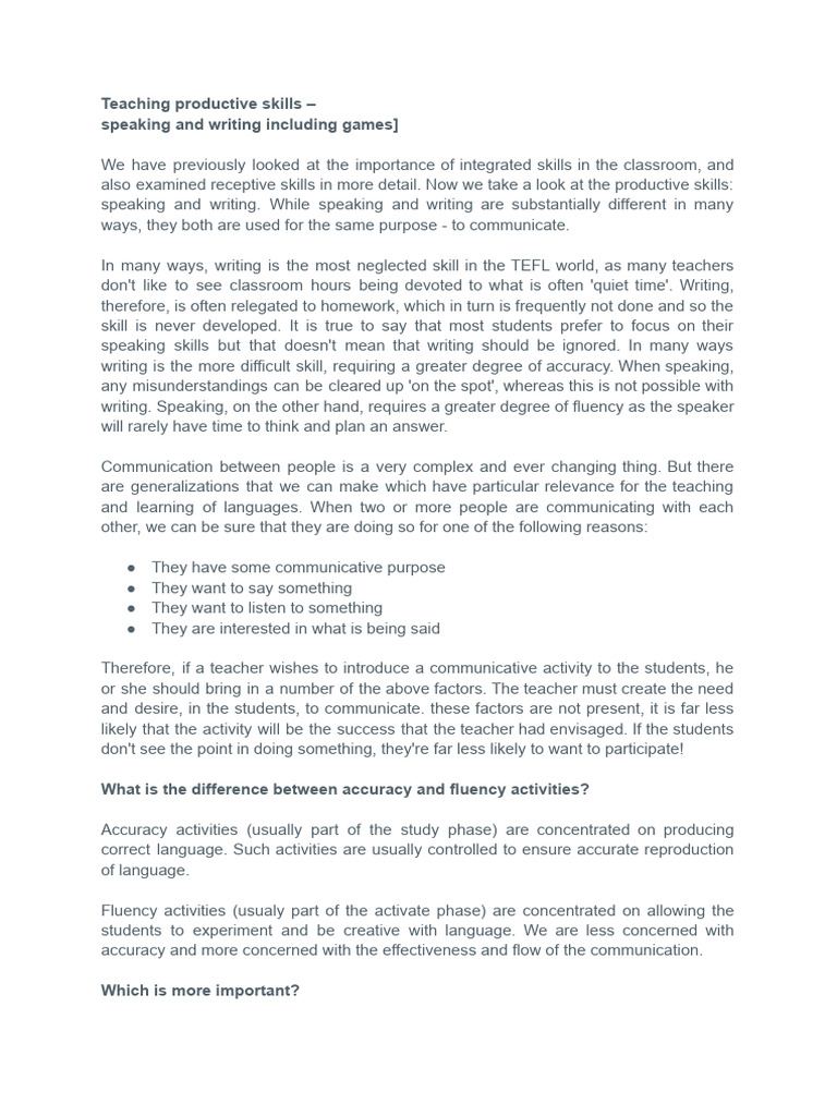 Teaching Productive Skills | PDF | Fluency | English Language