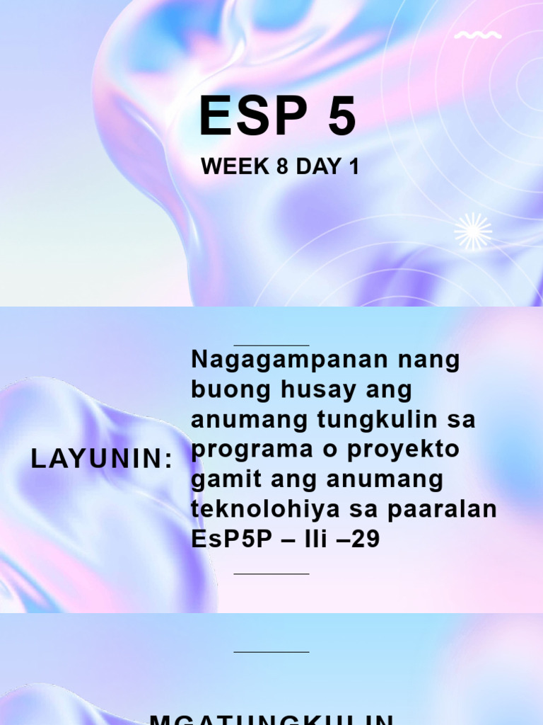 Esp 5 Week 8 Day 1 | PDF