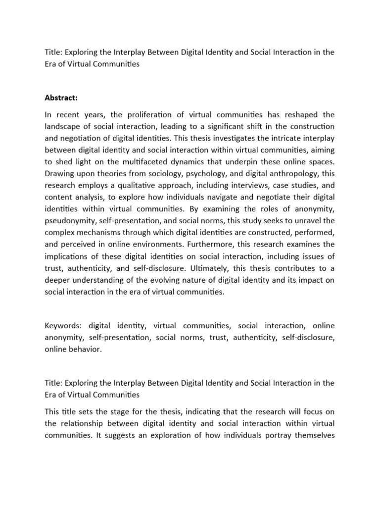 Exploring The Interplay Between Digital Identity and Social Interaction ... Exploring The Interplay Between Digital Identity and Social Interaction ...