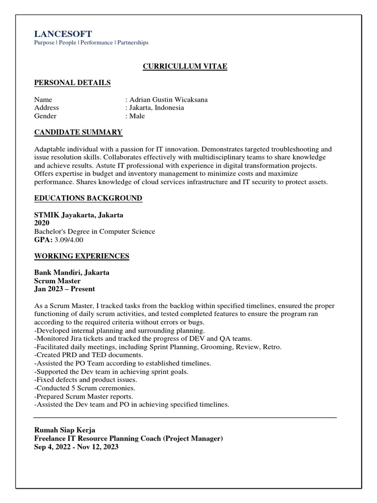 Hitachi_Adrian Gustin W_IT Project Manager_Lancesoft_BL | PDF | Scrum ...