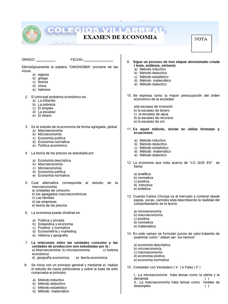Examen de Economia | Descargar gratis PDF | Macroeconómica | Ciencias económicas