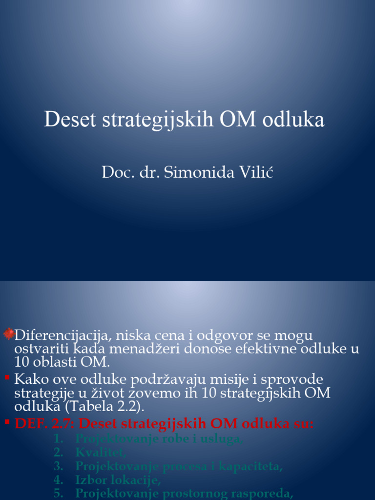 Deset Strategijskih OM Odluka | PDF