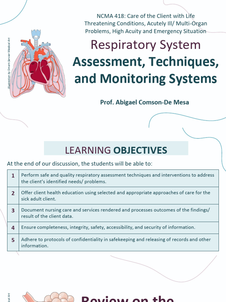 Course Unit 4 Respiratory Assessment Techniques and Monitoring System. Acdemesa. 2023 | PDF ...