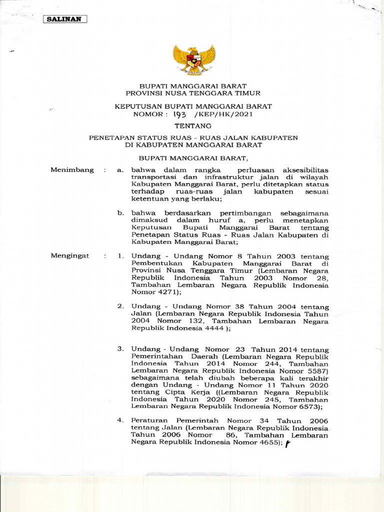 SK Ruas Jalan Kabupaten Scan Final Agust. 2021 | PDF