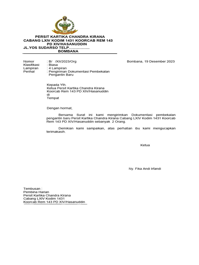 Surat Pembekalan Persit Baru 02 | PDF