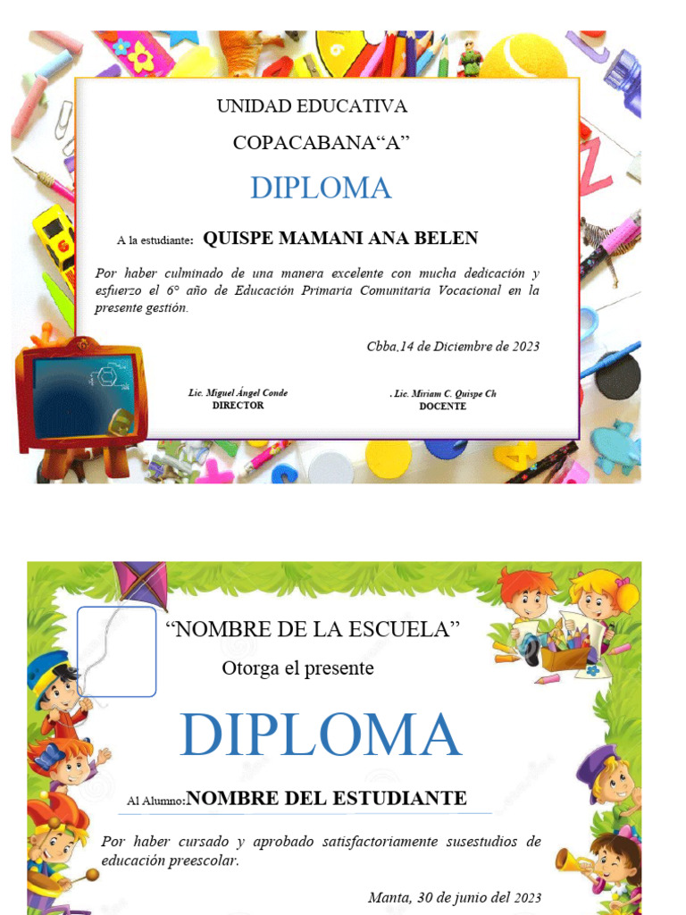 Diplomas de Educación Primaria y Preescolar | PDF | Etapas educativas