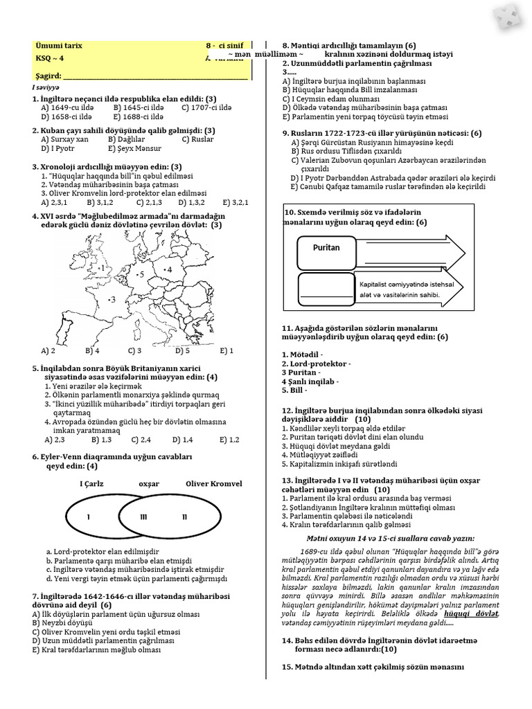 Ü-Tarix 8-Ci Sinif KSQ-4 A v. | PDF