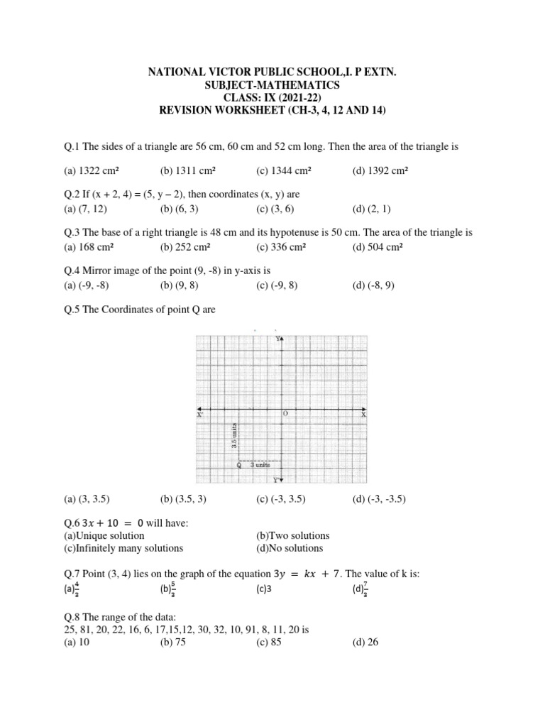 Class IX Math Revision Worksheet | PDF | Mathematics