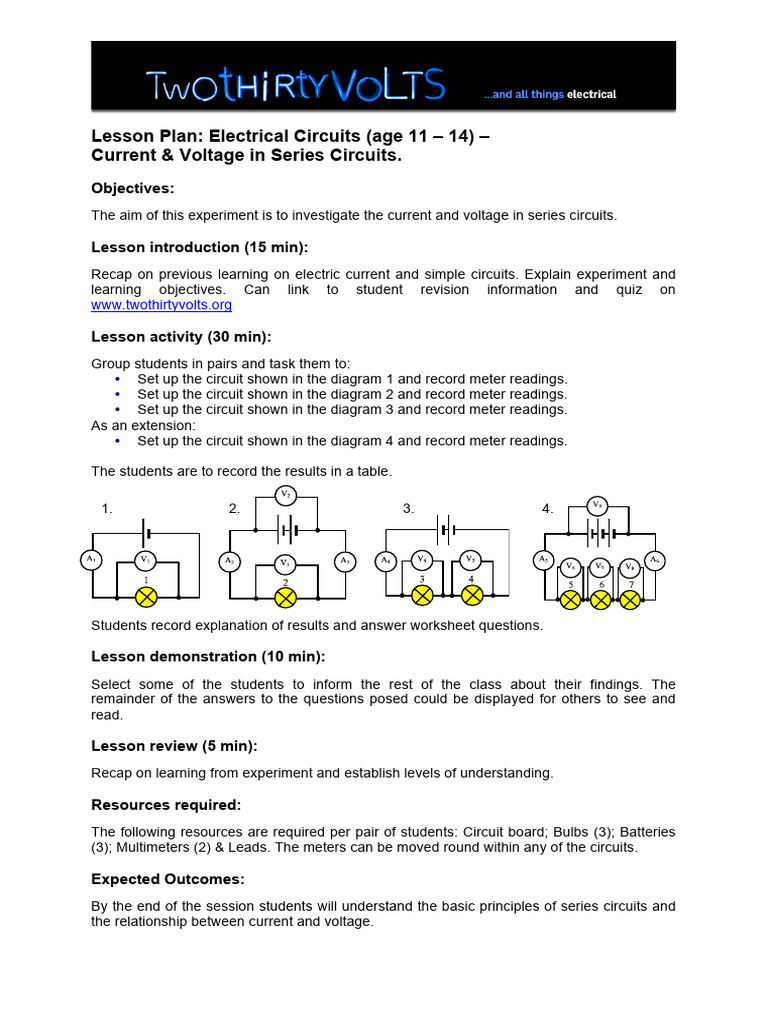 Electrical Circuits 11to14 Lesson-Plan | PDF | Series And Parallel ...