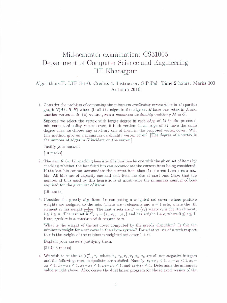 CS31005_Algorithm-II_MA_2016 | PDF | Computational Problems | Theoretical Computer Science