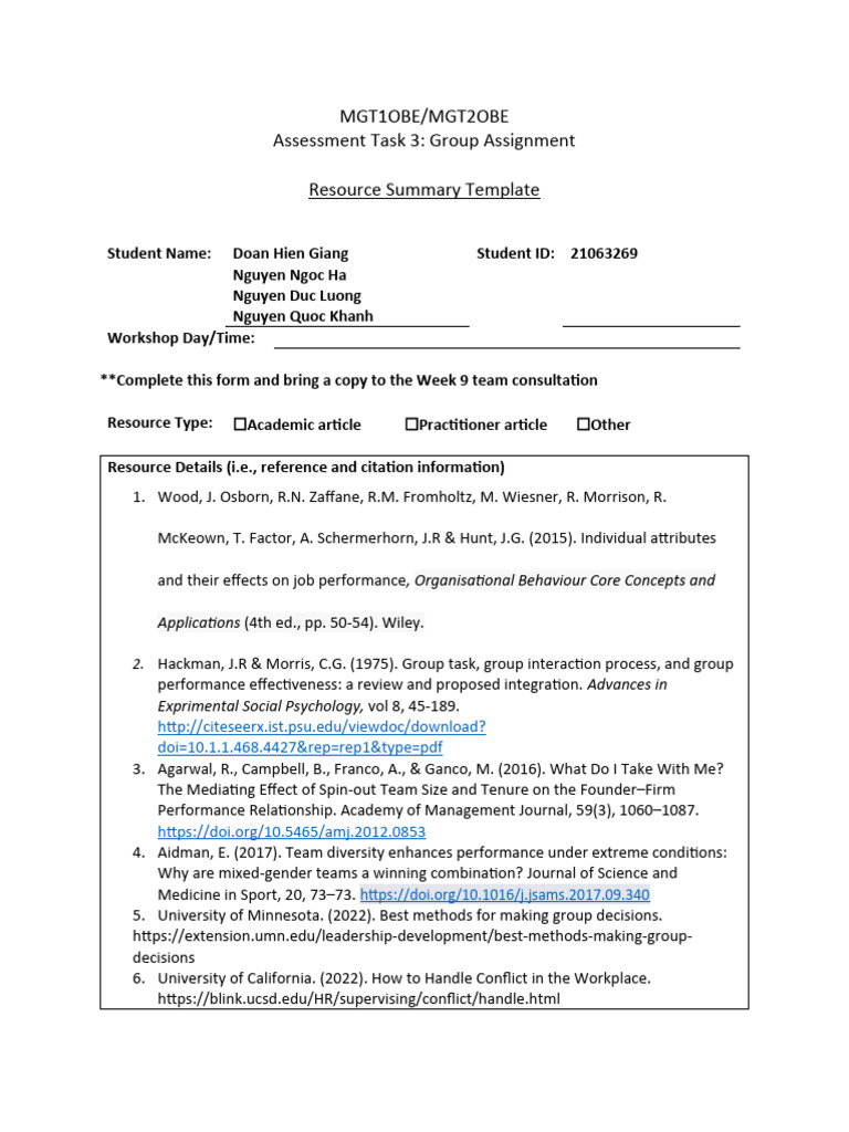 Research Summary Template Pdf Group Decision Making Science