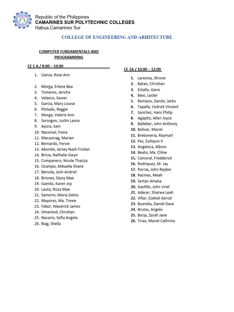 List of Students For Exam | PDF